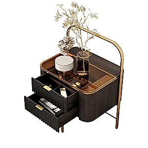 Lartis Premium nightstand, Stylish Design, 2 Drawers,Very Easy to Assembly, End Table Bedside Table，Stainless Steel Gold Plated feet(Elegant Black)