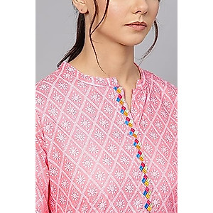 Chandrakala Women's Rayon Cotton,Printed kurti 3/4th Sleeve Straight Kurti Palazzo Set,X-Large,Pink (K227PIN4)