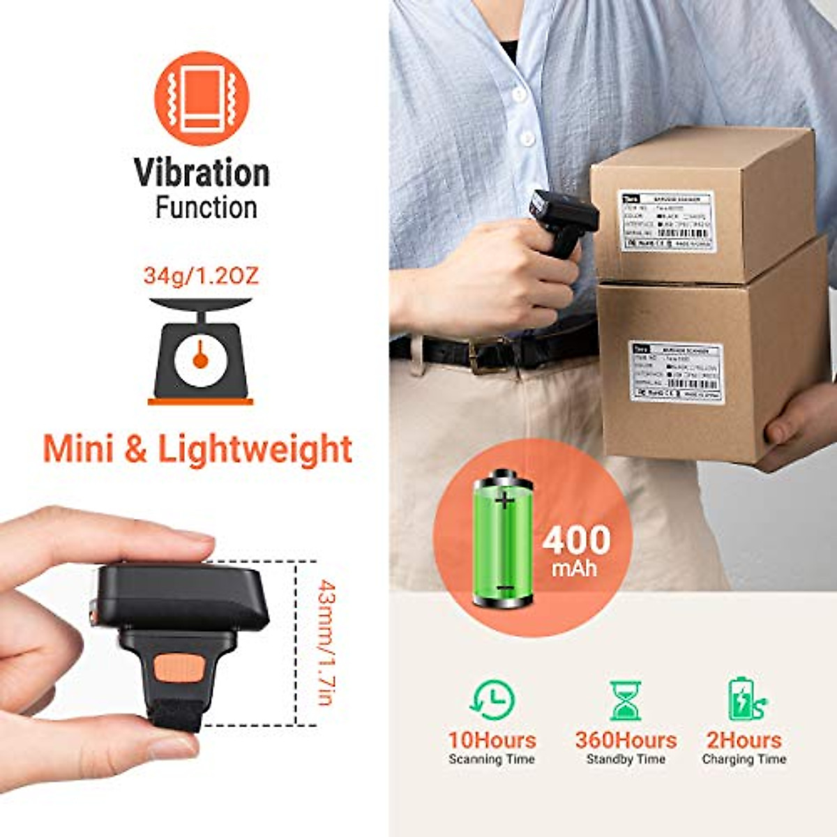 Tera Pro Extreme Performance 1D 2D QR Wireless Ring Barcode Scanner with Bluetooth, Extra Fast Scanning Speed Ultra High Resolution Mini Wearable Finger Bar Code Reader Model HW0010