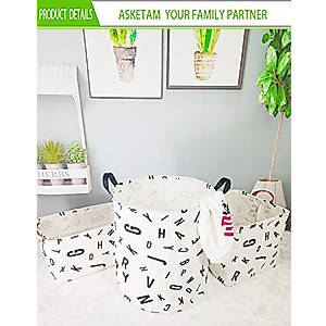 ASKETAM Fabric Laundry Basket Canvas Laundry Hamper for Dirty Clothes Toy Organizer Kid Nursery Room Decor Basket (letter)