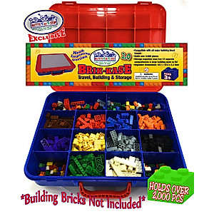 Matty's Toy Stop Brik-Kase 2.0 Travel, Building, Storage & Organizer Container Case with Building Plate Lid (Holds Approx 2000pcs) - Compatible With All Major Brands (Blue, Red & Gray)