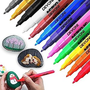 DEYONI 12 Colors Acrylic Paint pens for kid 0.7mm,Extra Fine Paint Pens Acrylic Markers Canvas, Rock Painting, Wood, Fabric, Ceramic, Stone, Metal,art supplies