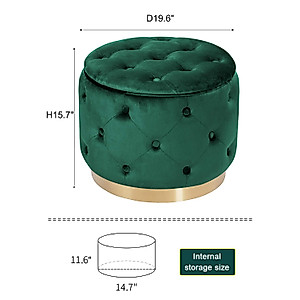 DEERUN Modern Velvet Tufted Button Upholstered Round Storage Ottoman Foot Rest Stool, Vanity Stool, Green