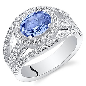 PEORA Simulated Tanzanite Serenity Ring for Women 925 Solid Sterling Silver, 1.50 Carats Oval Shape 8x6mm, Size 8