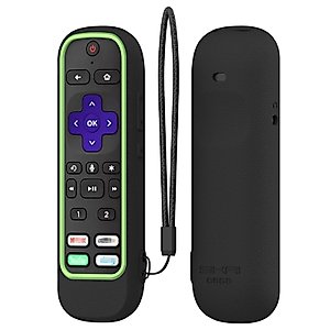 SIKAI Protective Case for ROKU Voice Remote Pro, for Roku Ultra 2020/2019 Remote, Shockproof Silicone Cover for Roku Ultra 4800R 4670R RCS01R Voice Remote Pro Anti-Lost with Loop (Black-Glow Green)