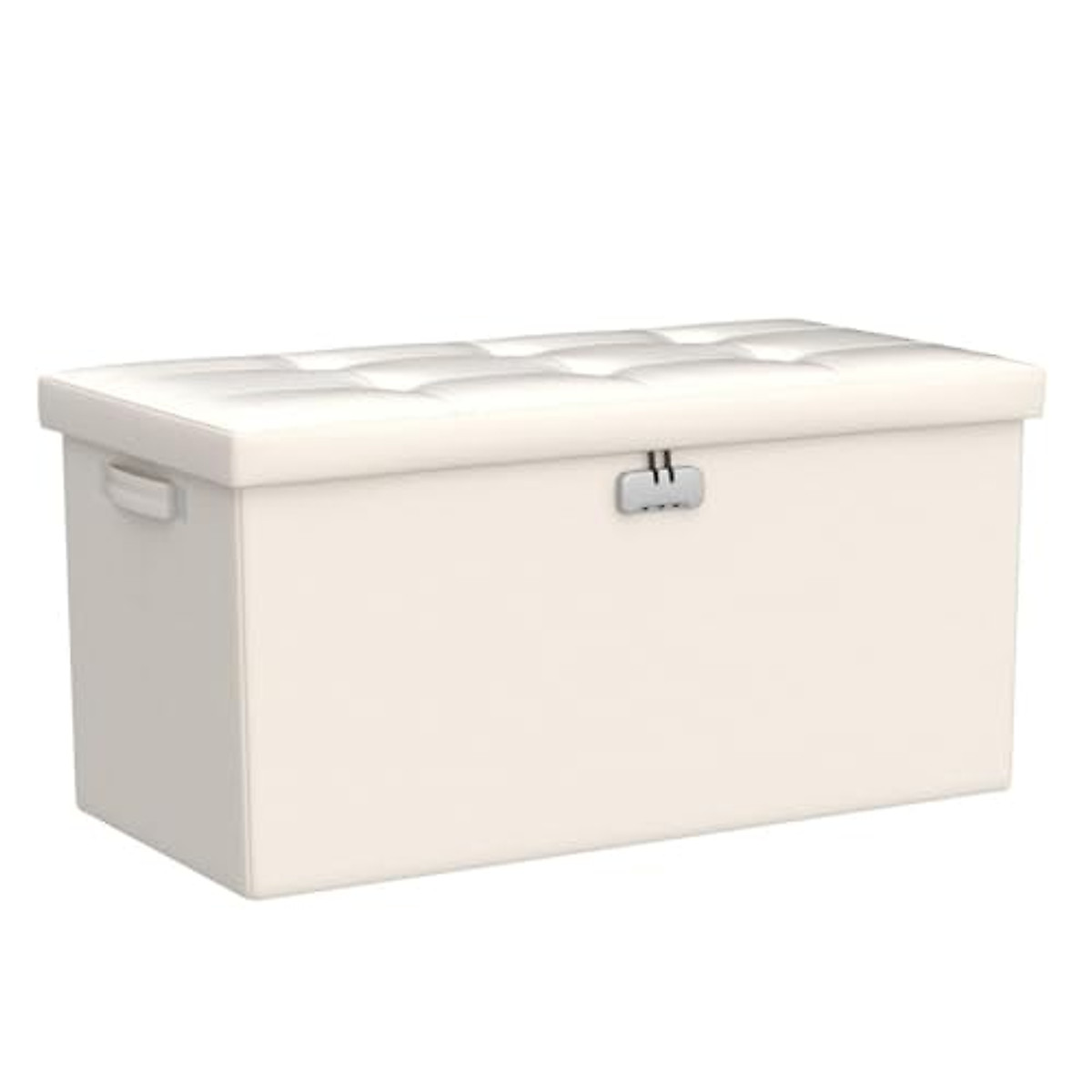 Tamfile 30 inches Folding Storage Ottoman with Lock,Fireproof Bedroom Bench with Storage,Beige Footrest with Foam Padded Seat,Ottoman Foot Rest for Bed Room,Storage Chest, Foot Rest Stool