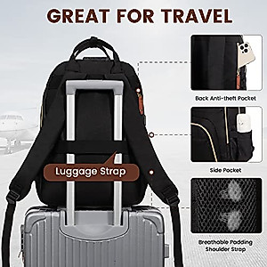 LOVEVOOK Laptop Backpack for Women, Unisex Travel Anti-theft Bag, Business Work Computer Backpacks Purse College Backpack for Men, Casual Hiking Daypack with Lock, 15.6 Inch, Black