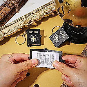 Hicarer 18 Pieces Mini Bible Keychain Miniature Holy Bible Pendant Book Keyring (Black)