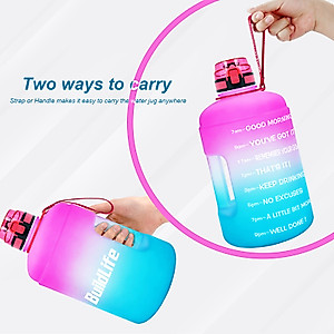 BuildLife Gallon Water Bottles with Times to Drink - Gallon Water Jug - 1 Gallon Water Bottle–128 oz Water Bottle,One Gallon Water Bottle with Time Marke for Gym(Pink Blue)
