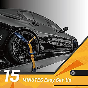 Ratchet Car Tie Down Lasso Tire Strap (4 PK) with Flat Hook Anchors for Trailers- 2 Inch x 12 Feet -Cut & Tore Resistant - Heavy Duty 3333lbs Working Load for Hauling Cars KODIAK STRAPS