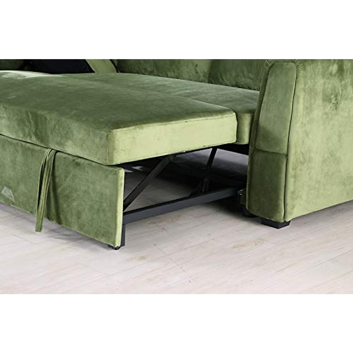Legend Furniture Velvet Chaise Storage Reversible Sofa Bed Sleeper Sectional, Green