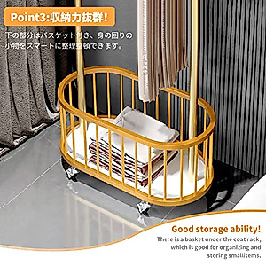 BOOSDEN Clothing Rack, Metal Clothes Hanger Rack with Wheels and Hooks, Portable Rolling Garment Rack for Hanging Clothes, Golden Yellow