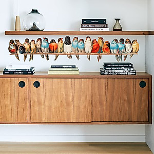 Wland 35.4 in x 7.8 in Watercolor Bird On Wire Spring Flowers Vines Leaves Birds Birdcage Animals Removable Vinyl Wall Decals Stickers for Children Room Nursery