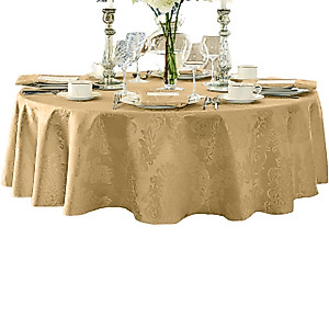 Newbridge Barcelona Luxury Damask Fabric Tablecloth, 100% Polyester, No Iron, Soil Resistant Dining Room, Party Banquet and Holiday Tablecloth, 60 Inch x 84 Inch Oval, Gold