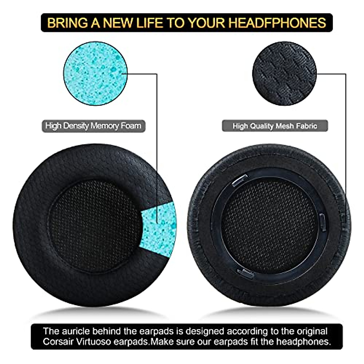 Upgraded Replacement Ear Pads Cushion for Corsair Virtuoso RGB Wireless SE XT Gaming Headset, Premium Fabric, Softer Memory Foam, Added Thickness (Fabric Black)