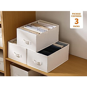 Large Fabric Storage Bins for SheIves, 16.9"D x 11.8"W x 8.26"H Odorless & Sturdy Closet Bins, Collapsible Cotton Linen Bins for Organizing Clothes, Toys, Books - 3 Pack, Beige