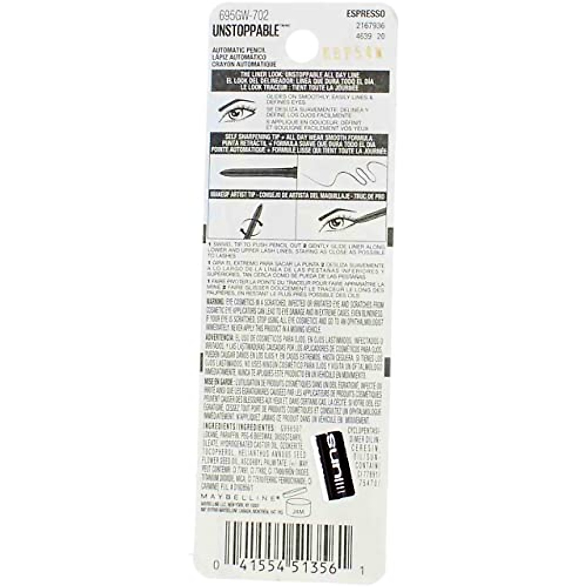 Maybelline Unstoppable Unstoppable Smudge-Proof Eyeliner, Waterproof, Espresso [702], 0.01 oz (Pack of 2)
