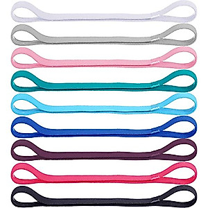9 Pieces Thick Non-Slip Elastic Sport Headbands, Elastic Silicone Grip Exercise Hair and Sweatbands for Yoga (Assorted Colors)