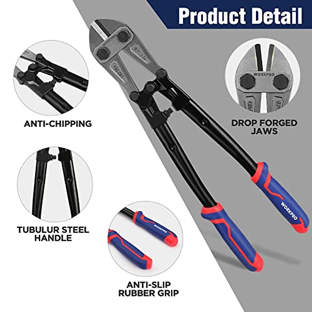 WORKPRO 18" Bolt Cutter, Chrome Molybdenum Steel Blade, Heavy Duty Bolt Cutter with Soft Rubber Grip, Cutting Tool for Cut Chain, Wire, Screw, Rivet