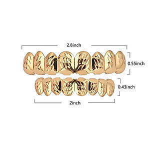 LKV 14K Plated Gold Hip Hop Rugged 8 Teeth TOP and Bottom Grillz for Your Teeth Set for Men and Women