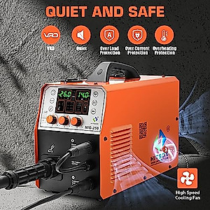 HITBOX MIG250 Mig Welder 250A Welder Dual Voltage Welding Machine 110v/220v Multiprocess 5 IN 1 Welder Machine Gas/Gasless/Stick/Lift Tig/Spot Welding Portable Welder Professional Aluminum Welder