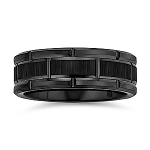 Bling Jewelry Personalized Engrave Mens Mechanic Car Racer Wide Tread Tire Band Ring for Men for Bikers Matte Black Titanium 8MM
