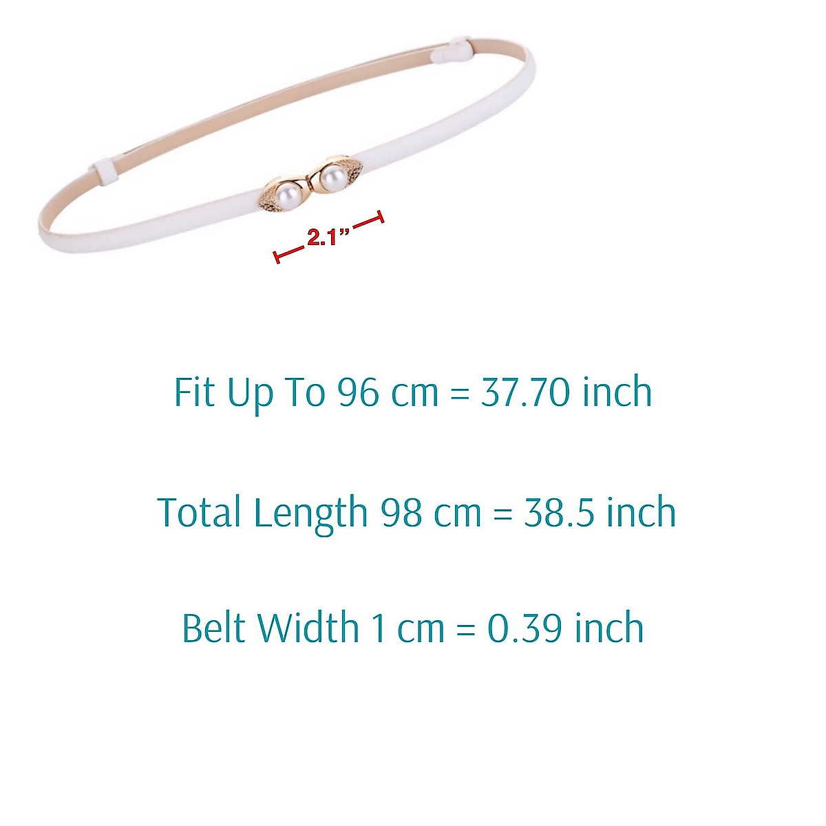 Women's Belt Skinny Soft Genuine Leather Belts Slim Dress Fashion Waist Belt Gold Solid Pearl Shaped Buckle Waistband, White