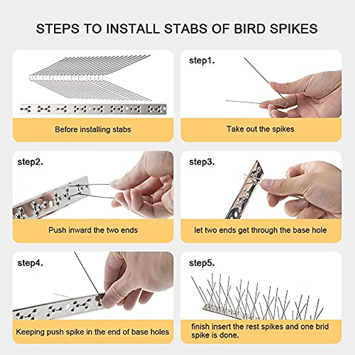 OFFO Bird Spikes with Stainless Steel Base, Durable Bird Repellent Spikes Arrow Pigeon Spikes Fence Kit for Deterring Small Bird, Crows and Woodpeckers, Covers 10.2 Feet(3.1m)