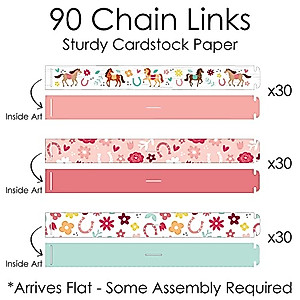 Big Dot of Happiness Run Wild Horses - 90 Chain Links and 30 Paper Tassels Decoration Kit - Pony Birthday Party Paper Chains Garland - 21 feet