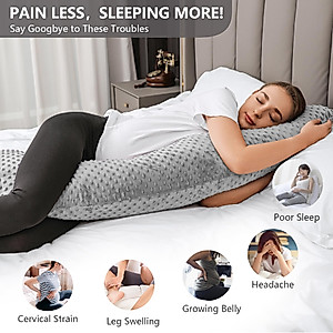 Lightweight Pregnancy Pillow Soft Maternity Full Body Pillow, Long J-Shaped Pillow for Sleeping on The Side, Breathable Bean-Shaped Cover