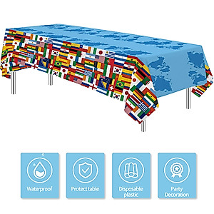 APOWBLS International World Flags Decorations Tablecloth - Disposable Olympic Party Decorations Supplies Table Cover, Travel Trip Around The World Globe Retirement Table Cloth - 3Pack (54in x 108in)