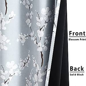 White Grey Blackout Curtains for Bedroom 84 inch Length Floral Printed Living Room Curtain Panels for Farmhouse Décor Blossom Thermal Energy Efficient Light Blocking Window Curtain 50"w 2pcs
