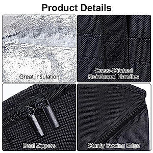 PATIKIL 2 Pack Insulated Reusable Grocery Bag, X-Large Food Delivery Bags with Zipper Thermal Food Bag for Hot/Cold Food Groceries Travel Beach, Black (16"x10"x13")