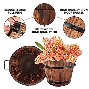 Yardwe Forest Bark Bonsai Tree Pot 2pcs Rustic Wooden Whiskey Barrels Bucket Wooden Flower Bucket Wooden Plant Pot Outdoor Plant Container Farmhouse Decor Succulent Plant Pot