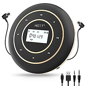 HOTT C105 Portable CD Player for Car with Bluetooth and FM Transmitter Rechargeable Compact CD Player with Touch Button Backlight Display for Home