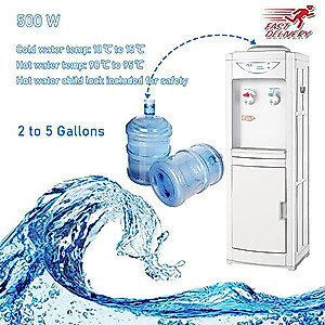 RICA-J Water Dispenser, 5 Gallon Top Loading Water Cooler, Plastic Water Cooler Dispenser with Child Safety Lock & Cabinet, White (RJVWD02AEWT)