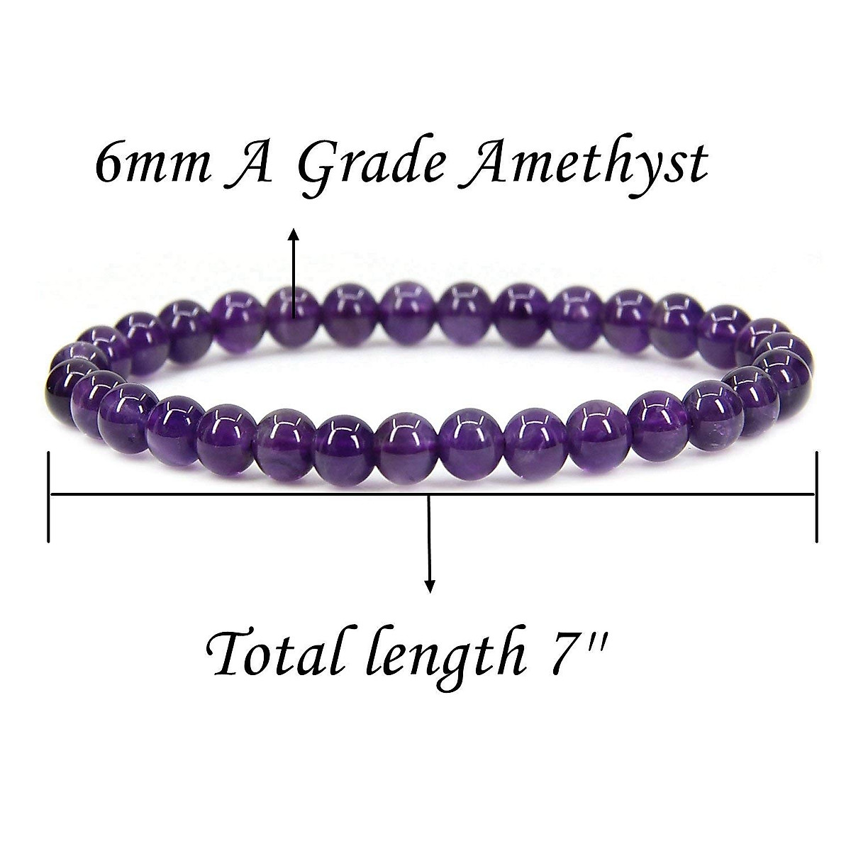 Natural AA Grade Amethyst Gemstone 6mm Round Beads Stretch Bracelet 7" Unisex