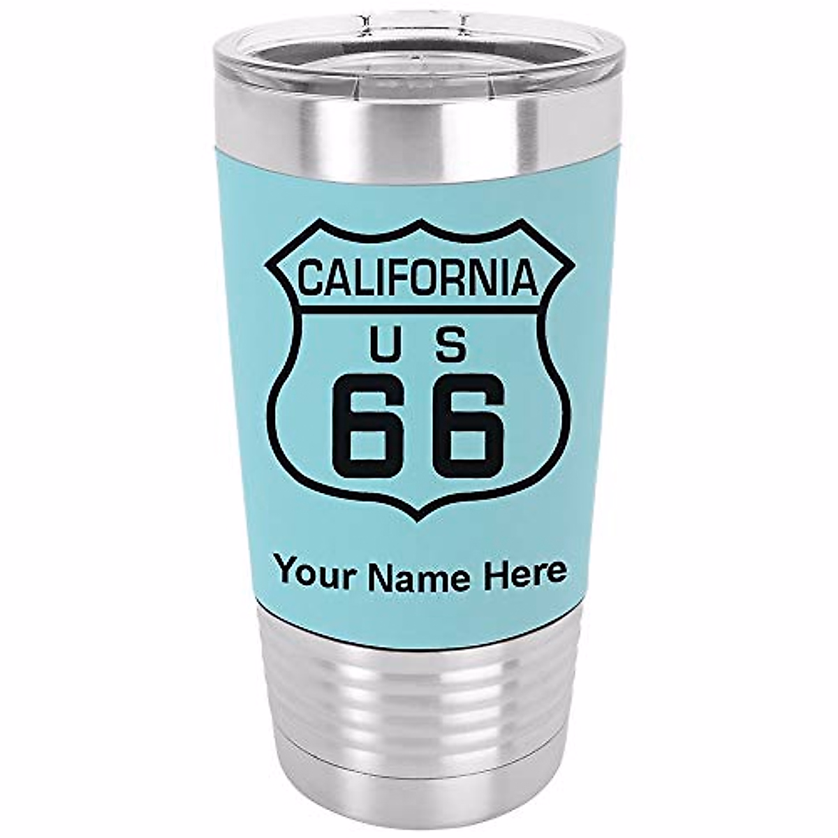 LaserGram 20oz Vacuum Insulated Tumbler Mug, Route 66 California, Personalized Engraving Included (Silicone Grip, Teal)