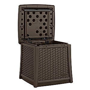 Suncast 13 Gallon Resin Outdoor Patio End Table Storage Box, Java