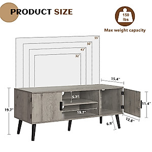 Iwell TV Stand for 55 inch TV, Entertainment Center with Storage and Open Shelf, TV Console, TV Stands for Living Room, Bedroom, Grey