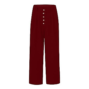 IAMAGOODLADY Wide Leg Trousers Women Linen Pants Women Summer Waisted Elastic Waistband Palazzo Pants Wide Leg Pants for Women High Waist Women Linen Capri