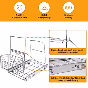 Under Cabinet Pull Out Trash Can Kit – Adjustable Shelf Removable Front Basket for Garbage Bag Storage, Under Sink Trash Can Pull Out for Kitchen Fits 7-12 Gallon Bins (Trash Can Not Included)