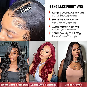 Body Wave Lace Front Wigs Human Hair Pre Plucked 13X4 HD Transparent Frontal Wigs Human Hair Glueless Wigs Human Hair Lace Front Wigs for Black Women with Baby Hair 26inch 180 Density
