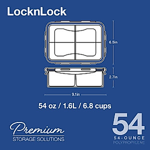 LocknLock Easy Essentials Food Storage lids/Airtight containers, BPA Free, Rectangle-54 oz-for Veggies, Clear