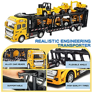 OTONOPI Construction Truck Toy Die-cast Play Vehicle Set with 6pcs Mini Crane Mixer Dump Excavator Car