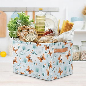 Gumuslen Orange Butterfly Storage Basket Organizer Bin with Handles for Clothes Storage, Gift Bakets, Toy Box, Book Basket for Office Home Rooms Laundry Playroom Dorm