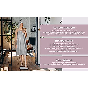 TOCOHO Women Microfiber Bath Wrap Towel and Hair Drying Towel - Adjustable Soft Body Wraps Dress with Hair Towel, Super Absorbent to Quick Drying Hair and Body (Grey)