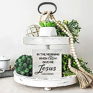 Coffee Quote in the Morning When I Rise Give Me Jesus and Coffee Wood Box Sign Rusitc Wooden Box Sign Farmhouse Home Kitchen Coffee Bar Desk Shelf Decor (5 X 5 Inch)