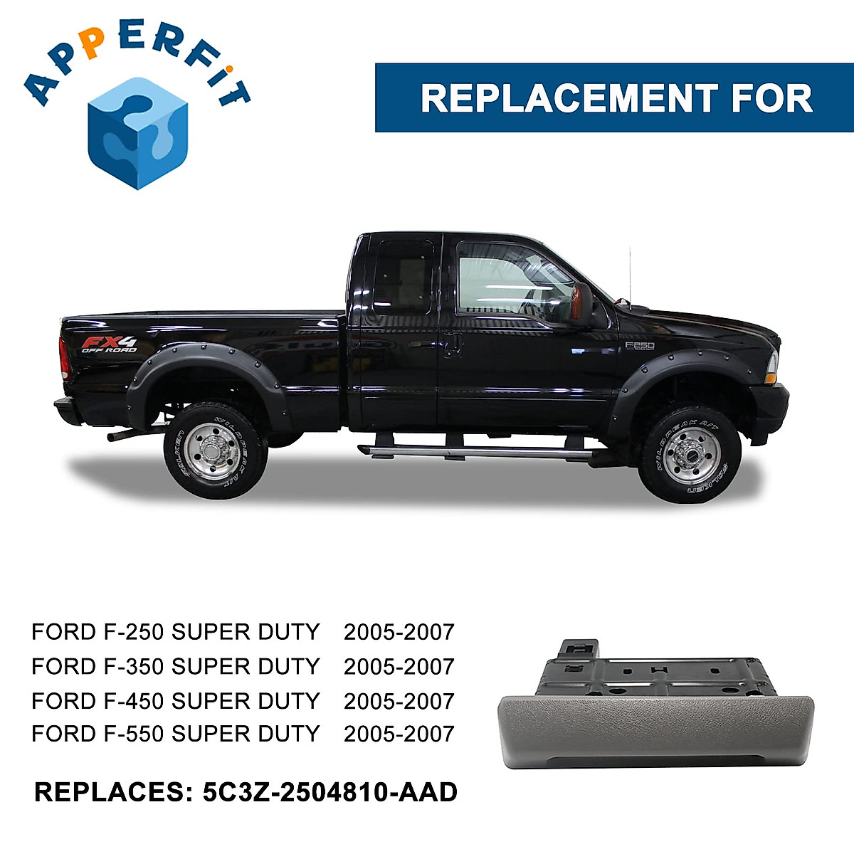 APPERFiT in Dash Cup Holder Replacement for 2005-2007 Ford F250 F350 F450 F550 Super Duty Truck Gray Replaces 5C3Z-2504810-AAD