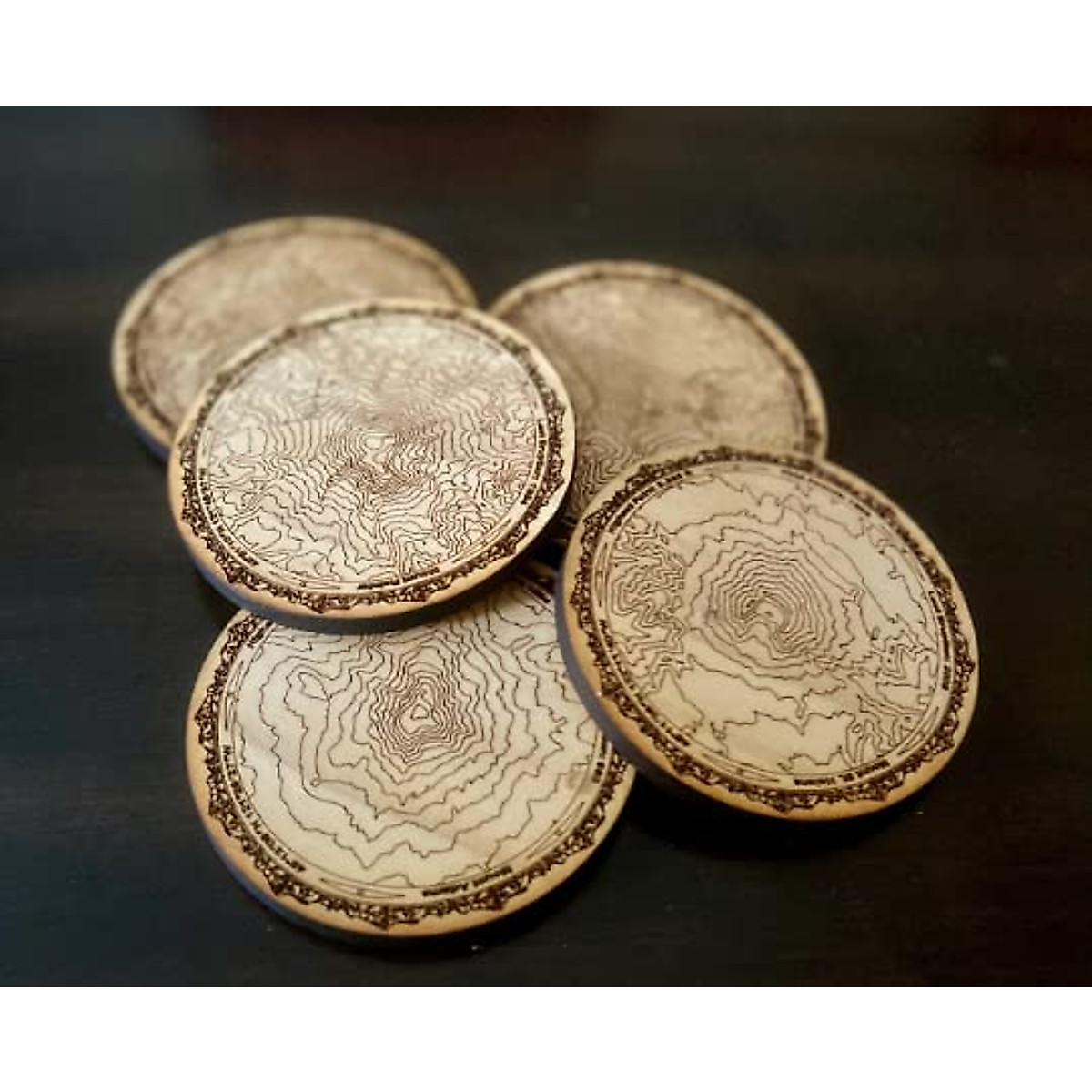 Pacific Northwest Mountains Wooden Coasters | Set of 5 | Topography Coasters Active (Poplar)